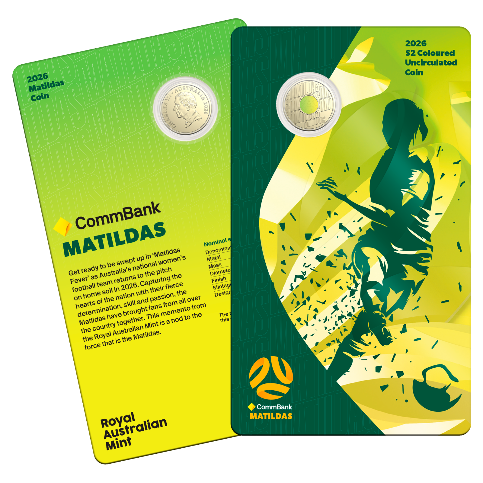 2026 $2 Matildas Coloured Uncirculated Coin Limited Mintage Of 25,000 ...